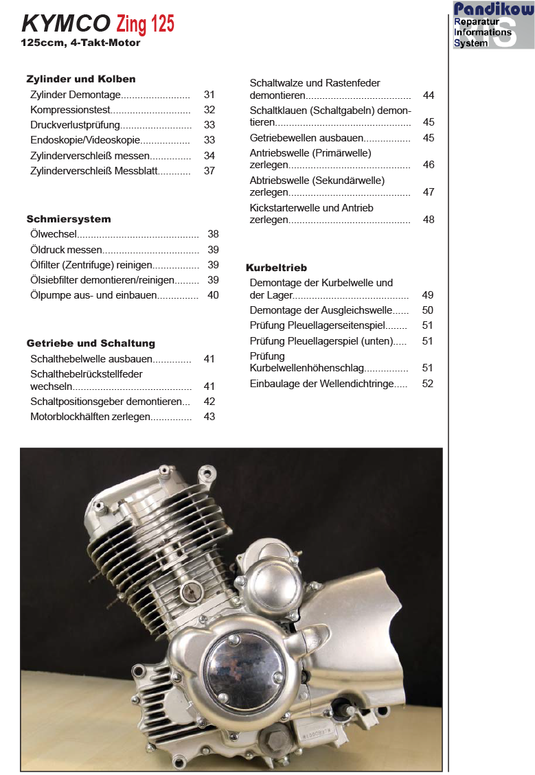 Pandikow Buch Reparaturanleitung RIS, Kymco Zing 125 Antrieb und Motor ...